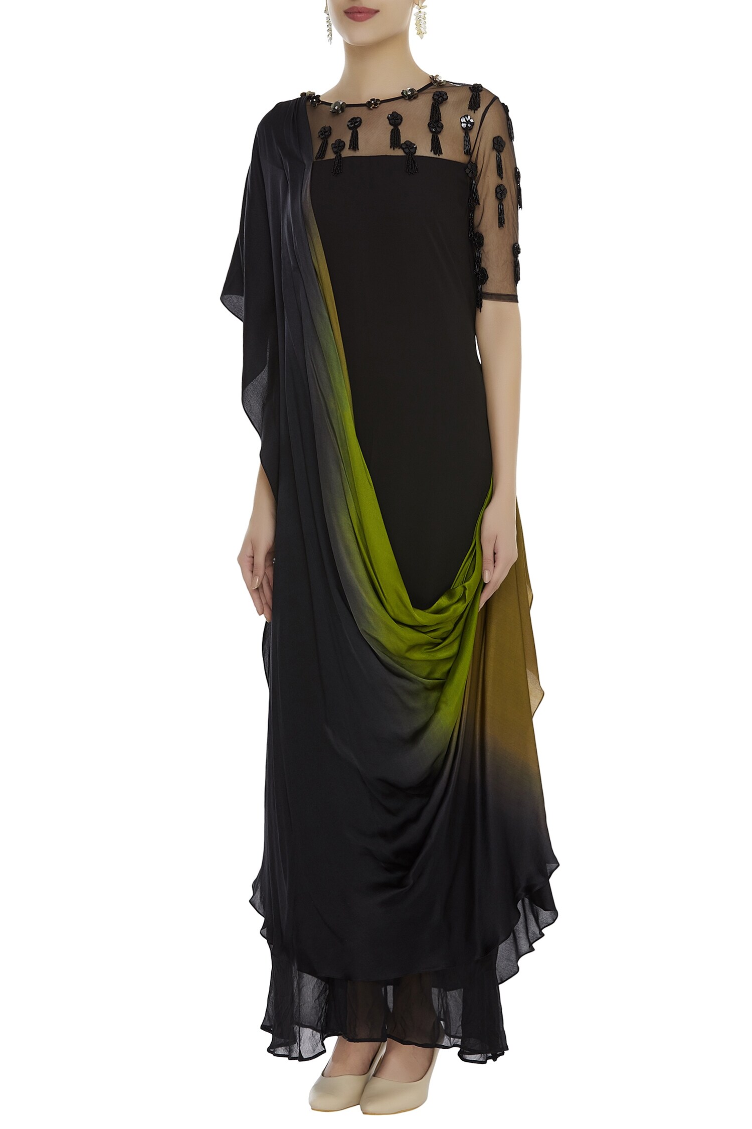 Buy Ushma Vaidya Black Draped Embroidered Tunic Online | Aza Fashions