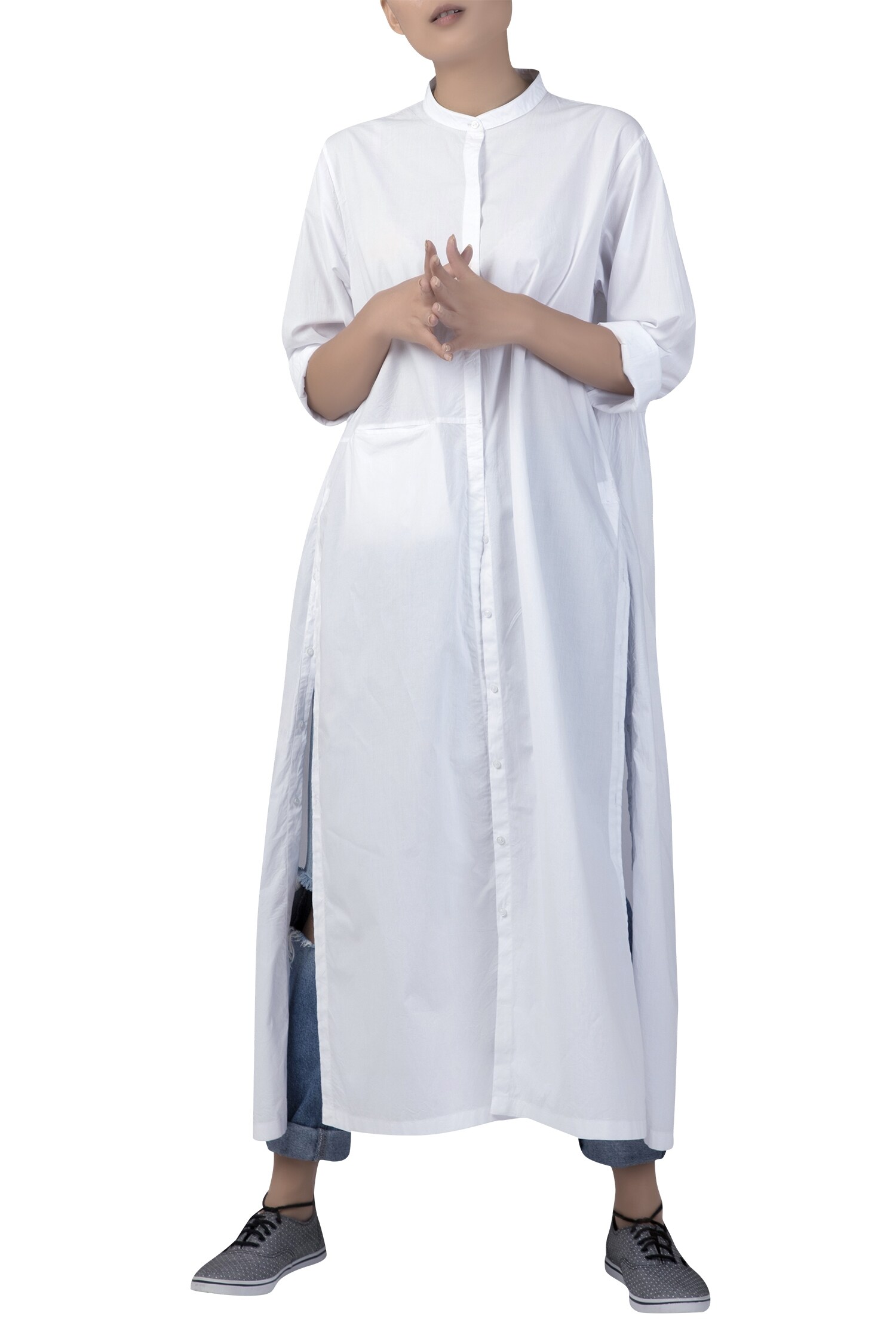 Buy Three White Oversized Mandarin Collar Tunic Online | Aza Fashions