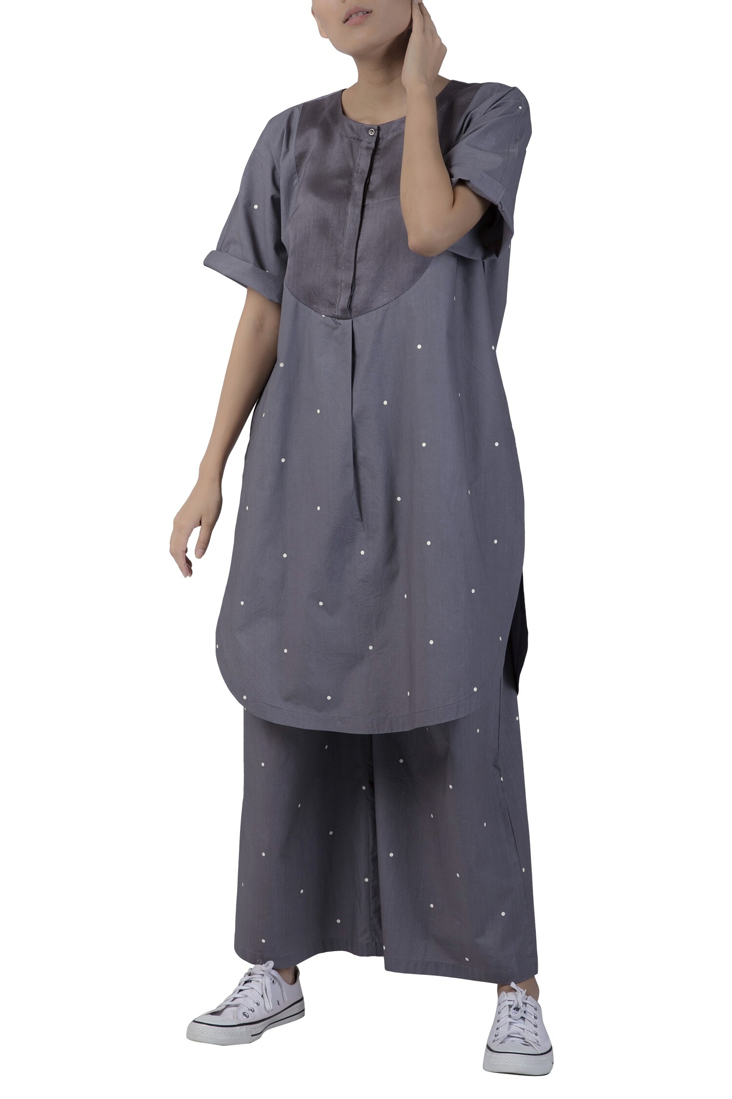 Buy Three Grey Polka Dot Tunic Online | Aza Fashions