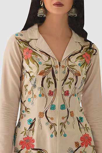 Buy Rishi and Soujit Off White Threadwork Embroidered Jacket Kurta ...