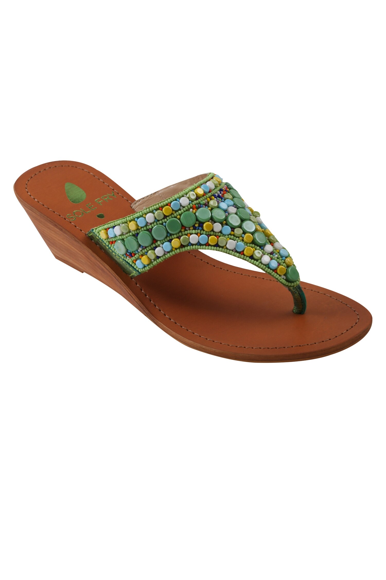 Buy Green Bead Embroidered Wedges by Sole Fry Online at Aza Fashions.