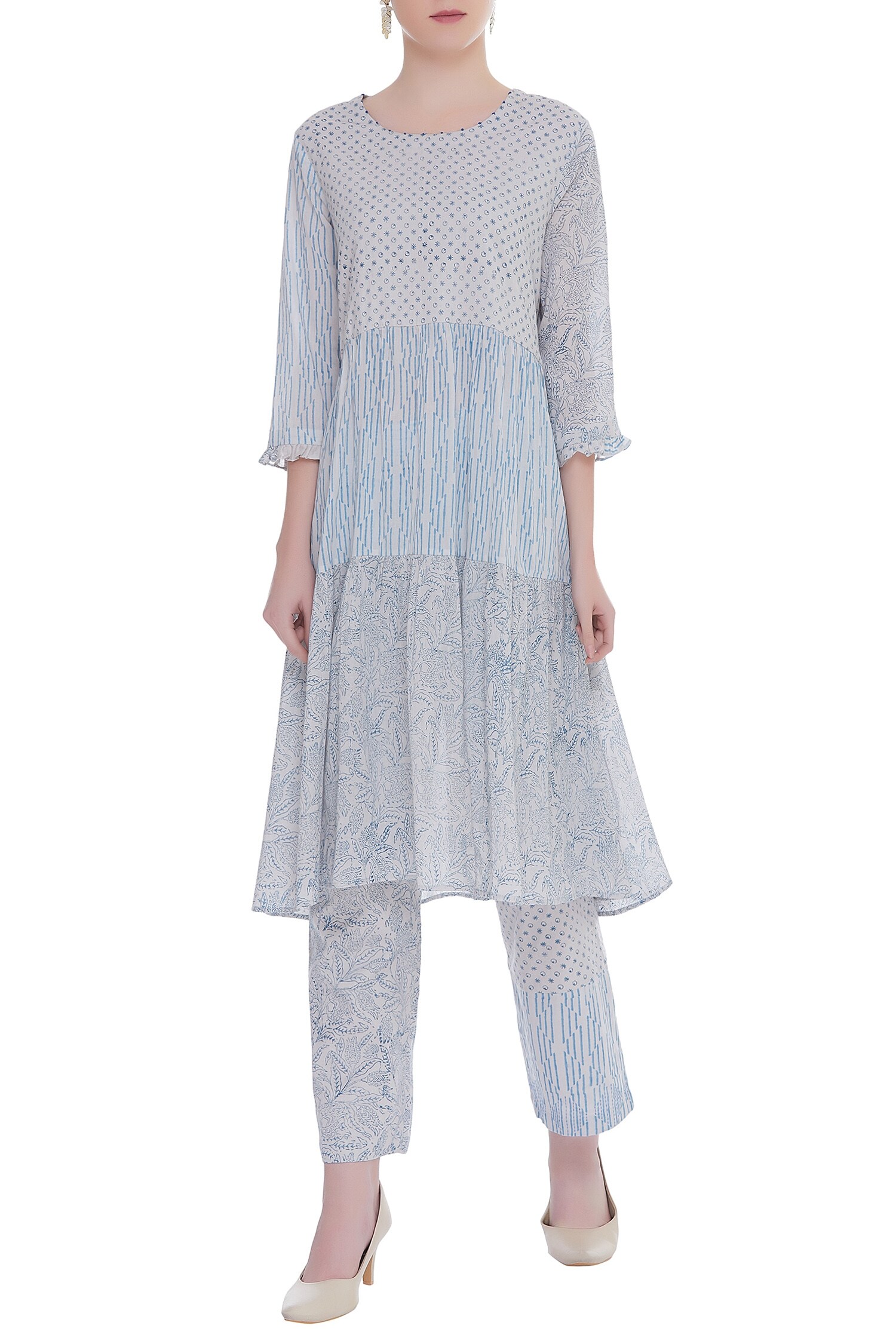 Buy Grey Cotton Embroidered Block Printed Pants For Women by Shagun ...