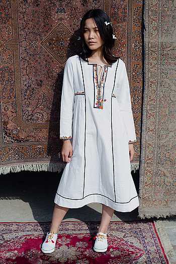 Buy Nika by Nikasha White Embroidered Cotton Dress Online | Aza Fashions