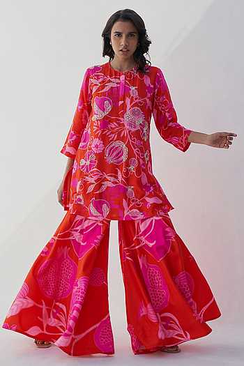 Buy Archana Shah Red Silk Symphony Pomo Pattern Sharara Set Online ...