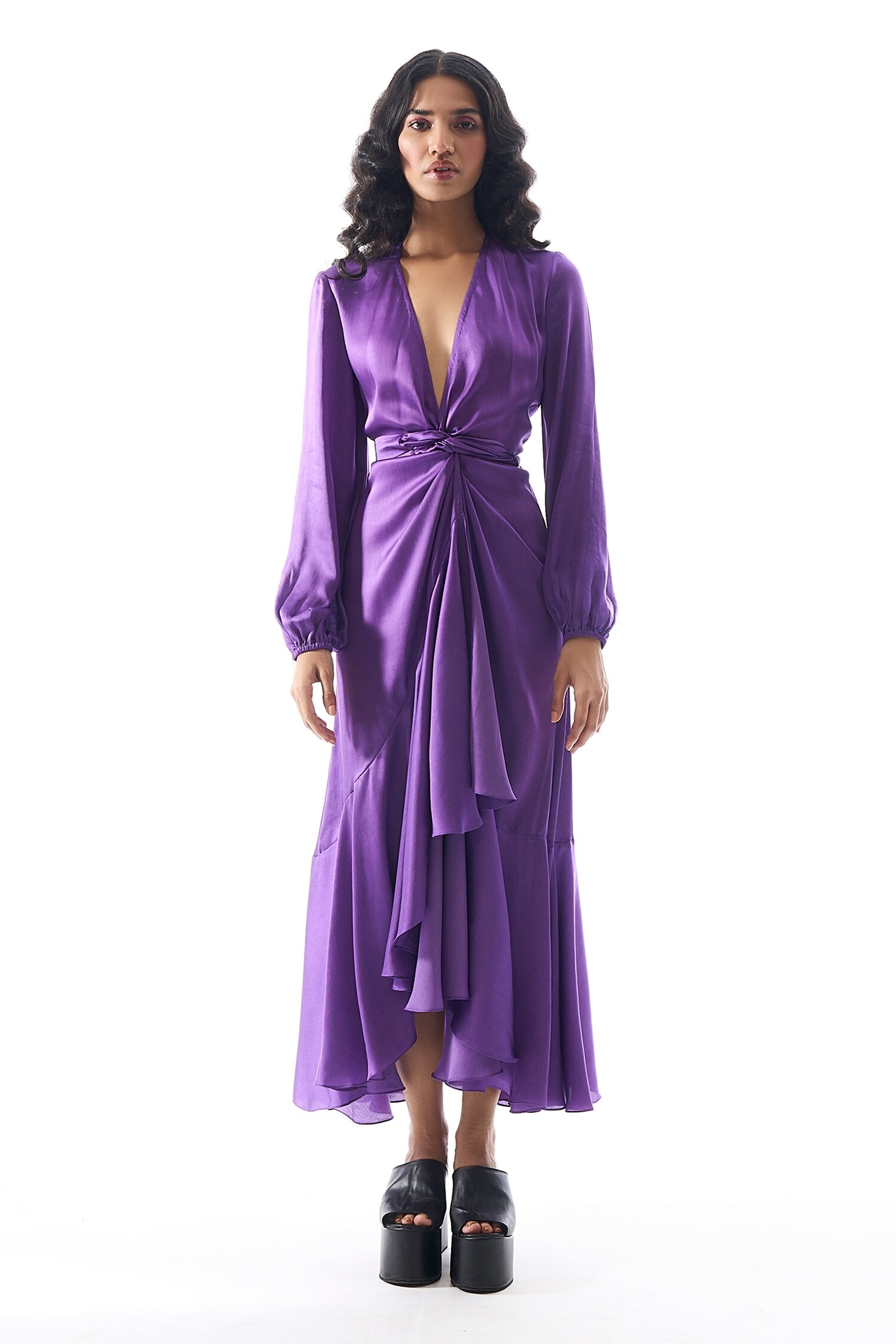 Buy Aroka Purple Modal Satin Esmeralda Overlap Dress Online | Aza Fashions