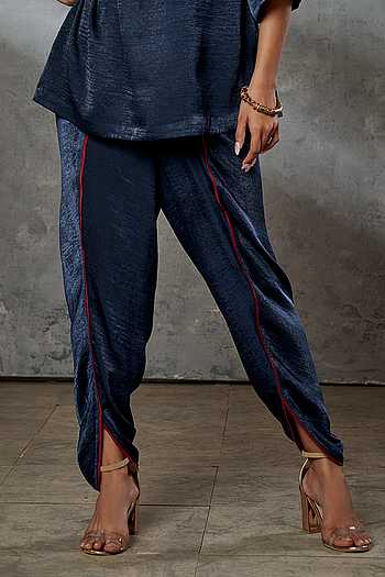 Buy Aditi Somani Blue Silk Suede Embroidered Tunic And Dhoti Pant Set ...