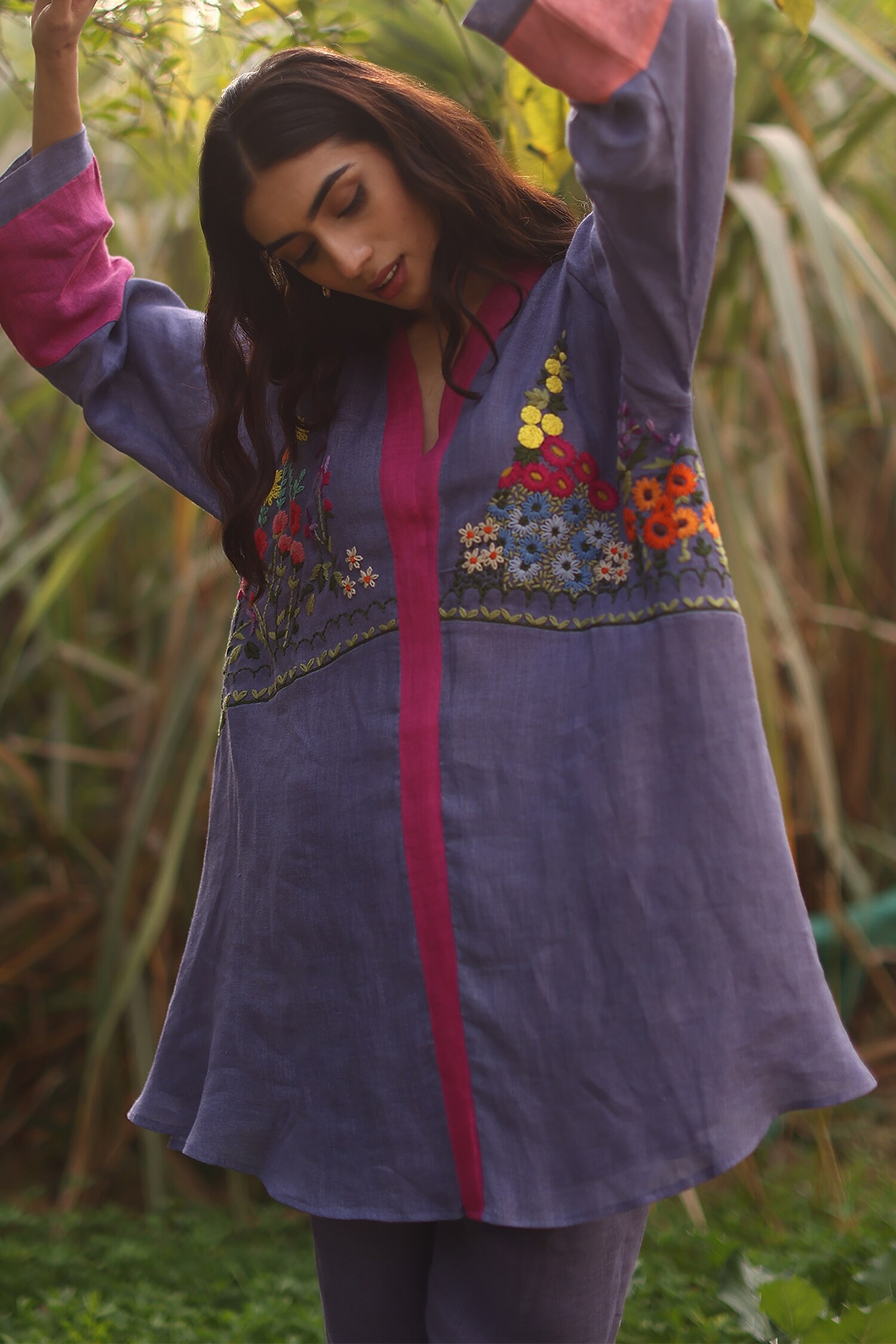 Buy Purple Cottagecore Embroidered Tunic For Women by Roza Pret Online ...