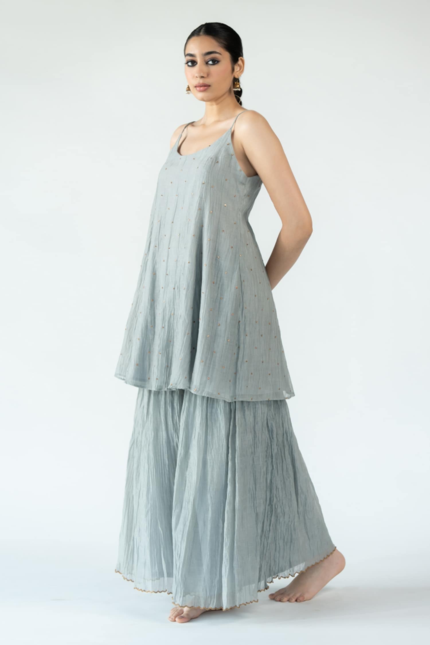 Buy Grey Chanderi Cotton Embroidered Sitara Niloufer Kurta And Gharara ...