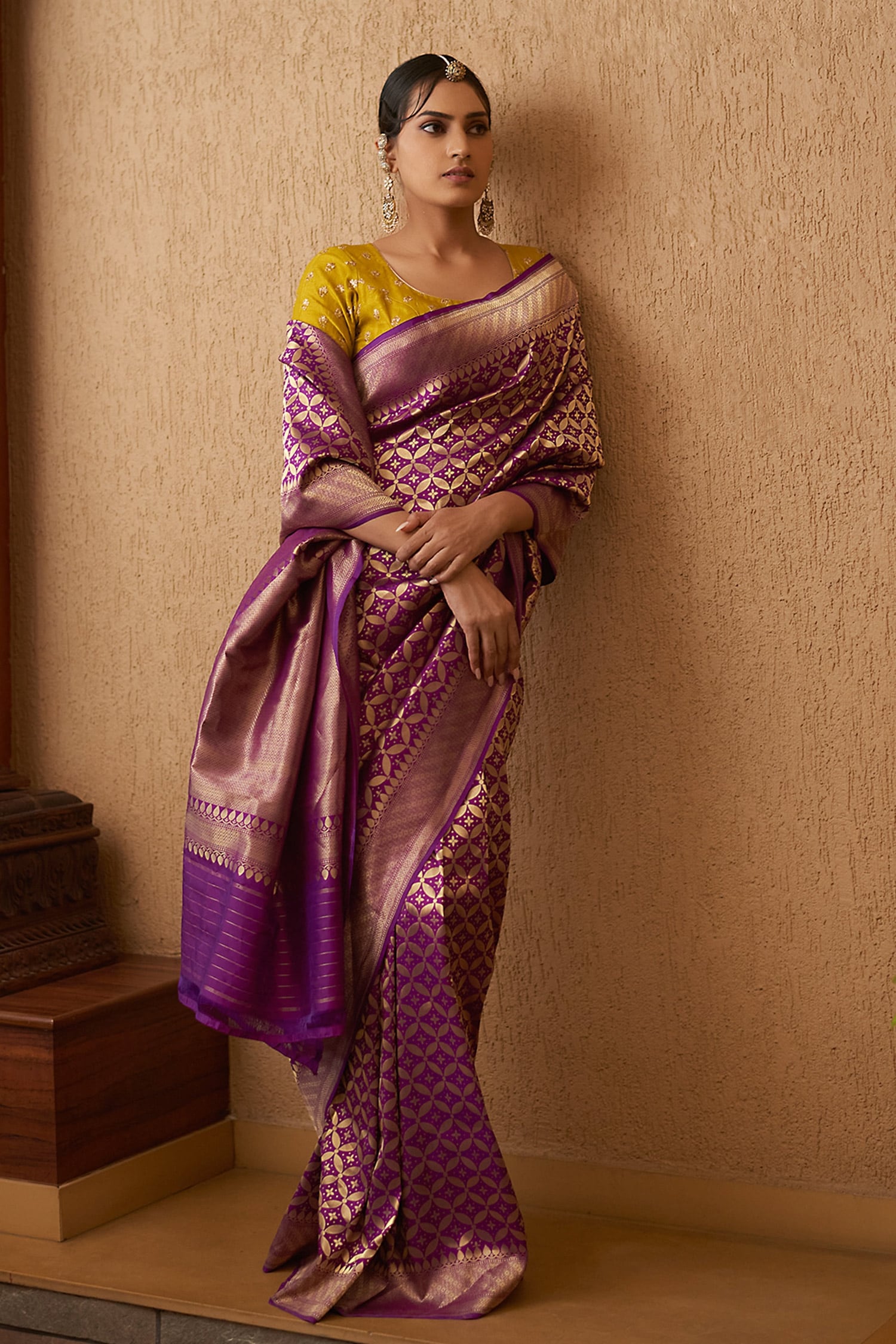 Buy Purple Pure Katan Silk Handwoven Handloom Pattern Banarasi Saree ...