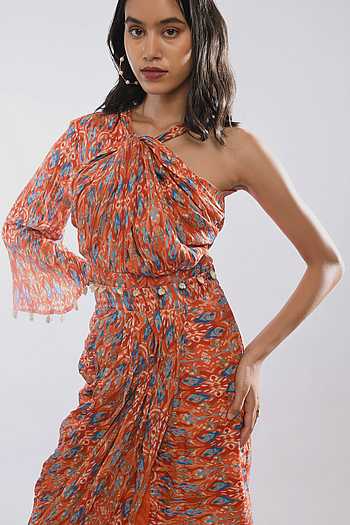 Buy Itara Orange Twill Crush Shell Embellished Halter Neck Top Online ...
