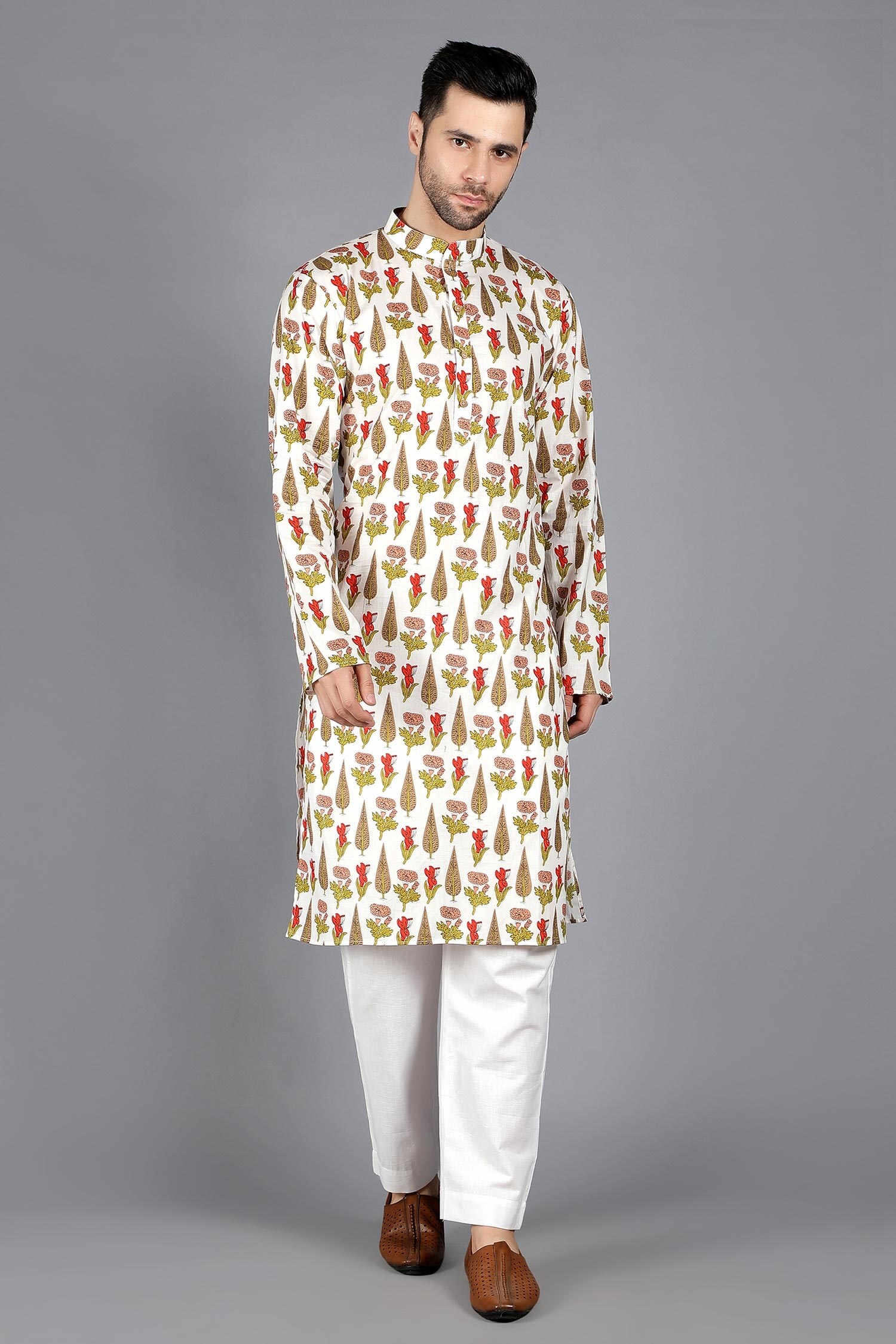 Buy Kalp Multi Color Cotton Harfi Flower Print Kurta Online | Aza Fashions