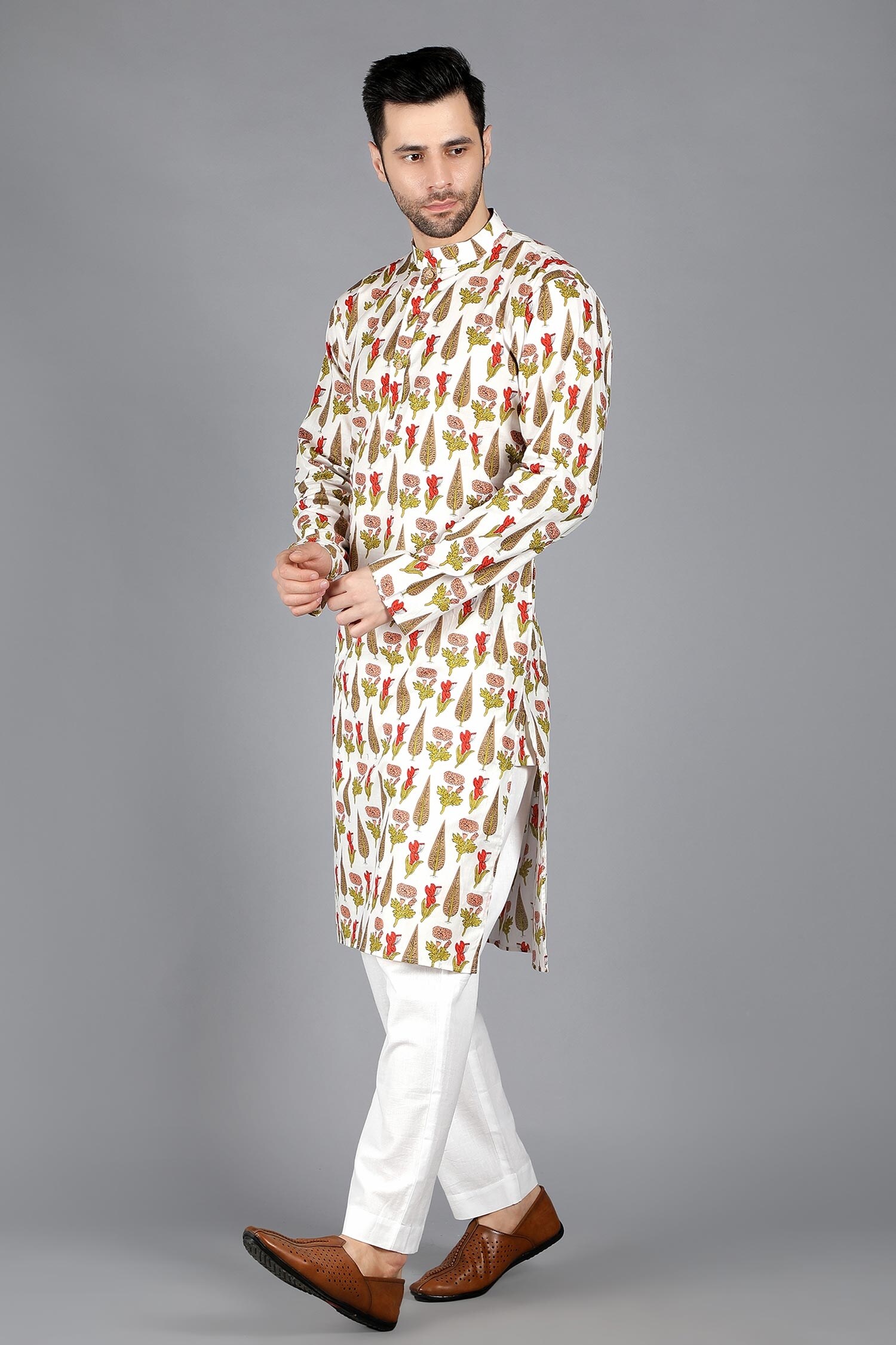 Buy Kalp Multi Color Cotton Harfi Flower Print Kurta Online | Aza Fashions