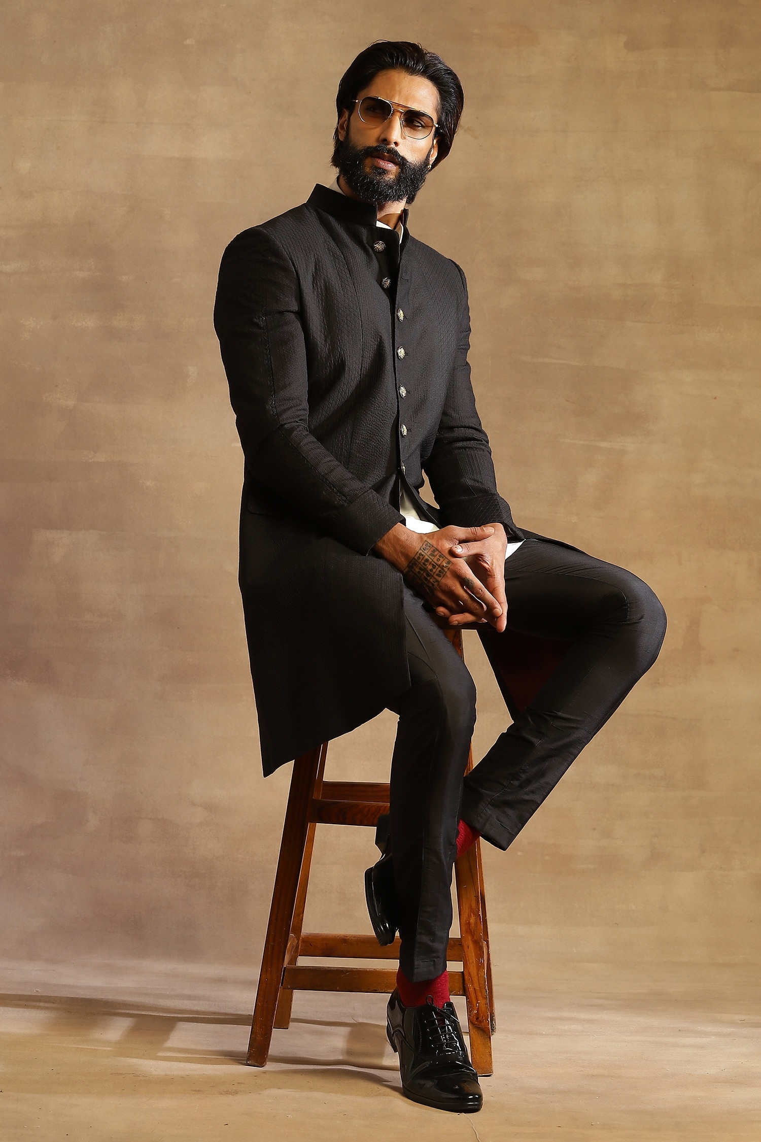 Buy Raghavendra Rathore Jodhpur Black Silk Slim Fit Achkan Online | Aza ...