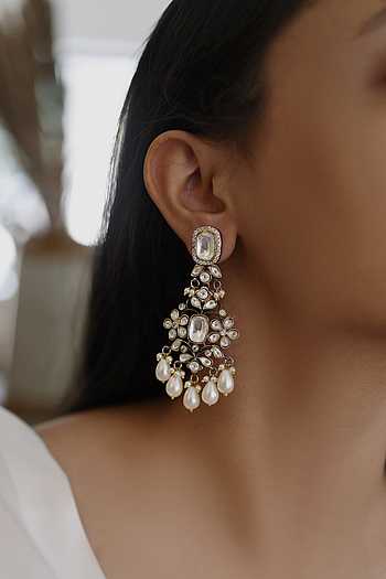 Buy Phiroza Mella Floral Polki Earrings Online | Aza Fashions