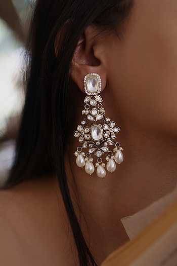 Buy Phiroza Mella Floral Polki Earrings Online | Aza Fashions