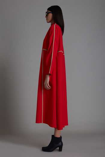 Buy Mati Red Cotton Solid Piping Dress Online | Aza Fashions