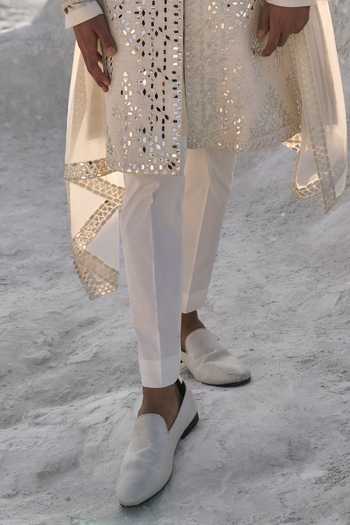 Buy Seema Gujral Off White Raw Silk Mirror Embroidered Sherwani Set ...