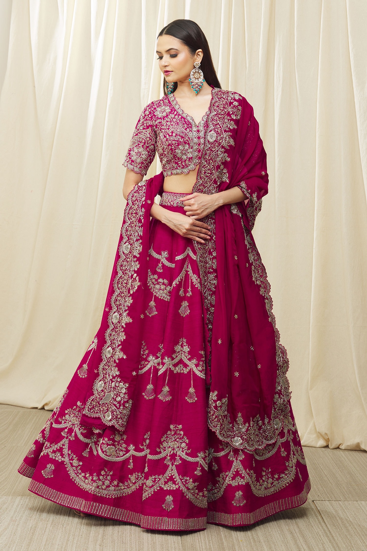 Buy JAYANTI REDDY Pink Silk Aari Embroidered Lehenga Set Online | Aza ...