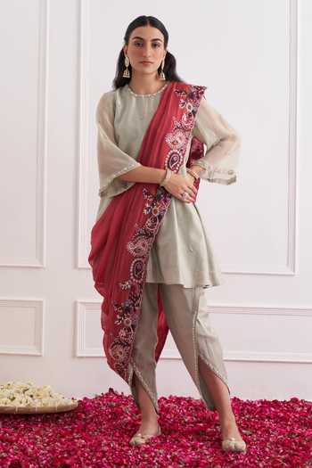 Buy Shipraa Grover Green Organza Myra Embellished Kurta And Dhoti Pant ...