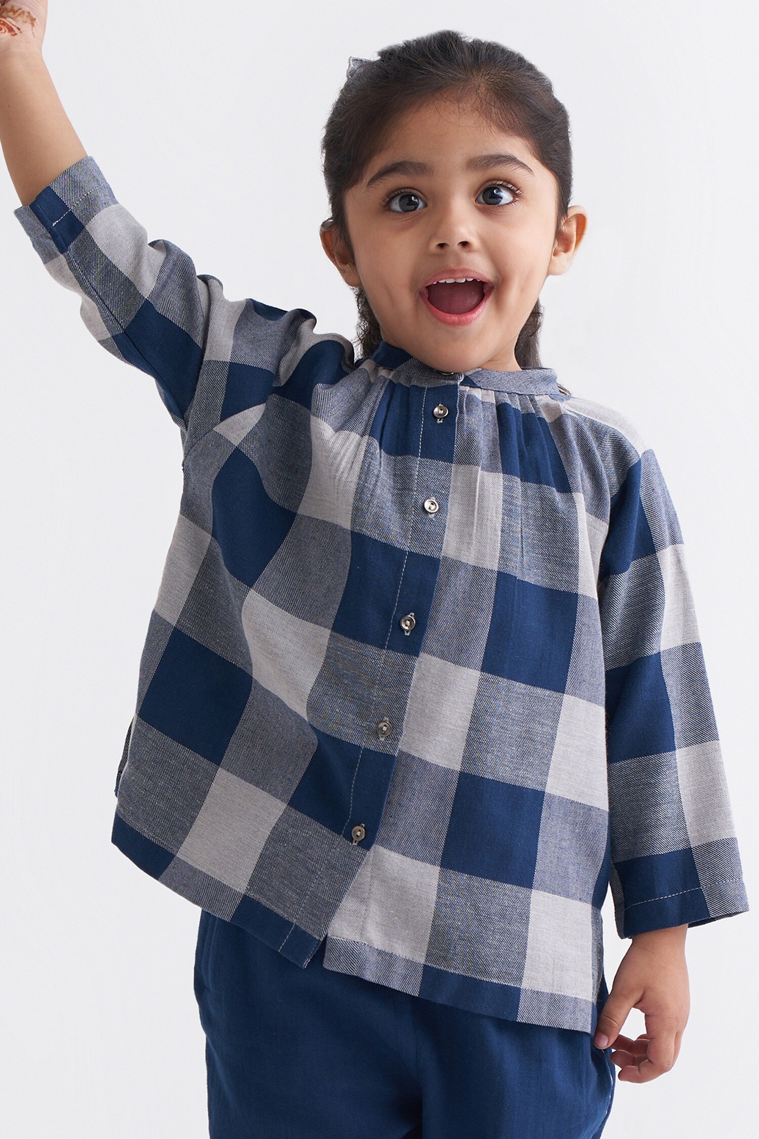 Buy Three Blue Checkered Top For Girls Online | Aza Fashions