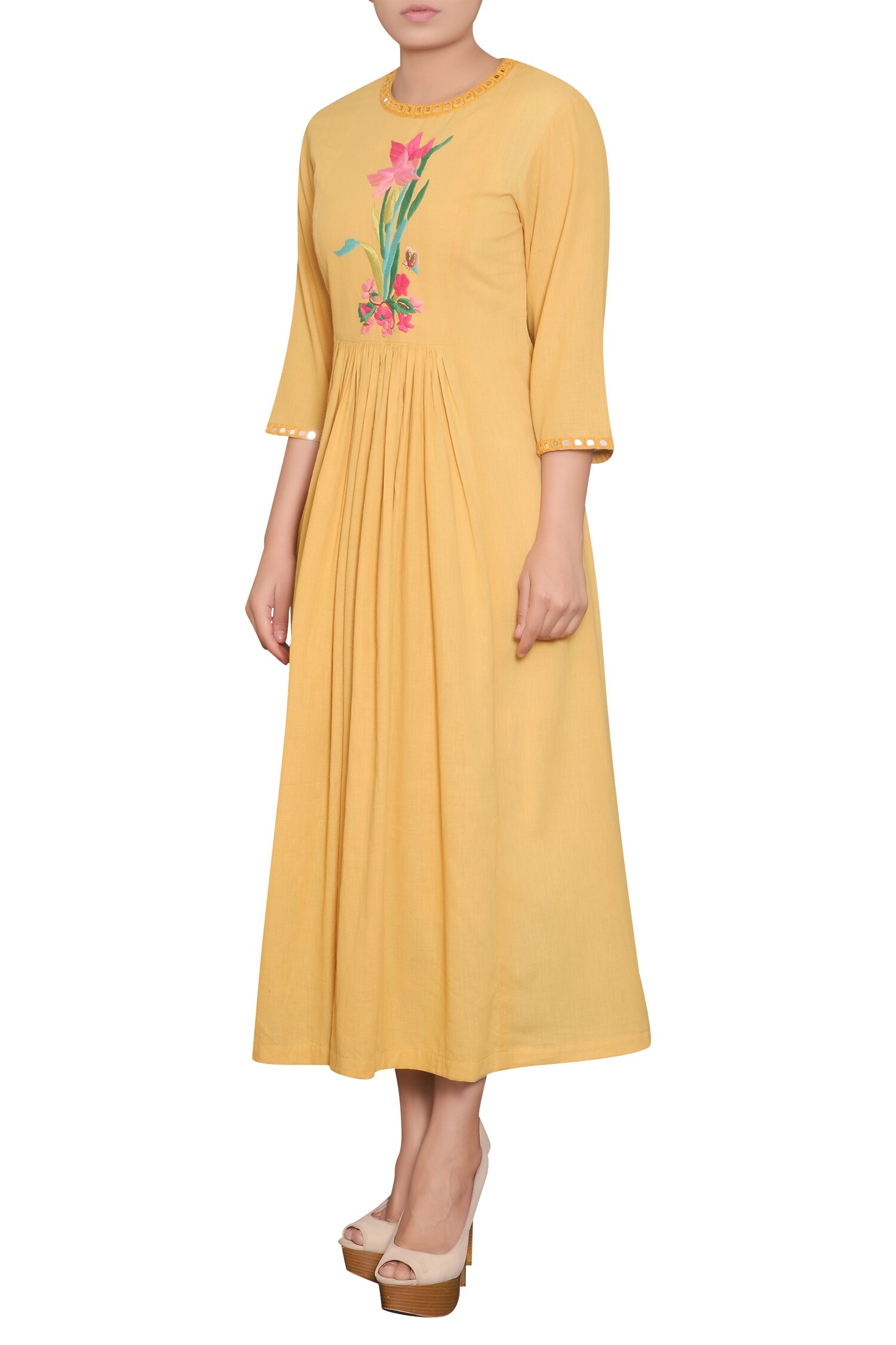 Buy Purvi Doshi Yellow Parsi And Mirror Embroidered Dress Online | Aza ...