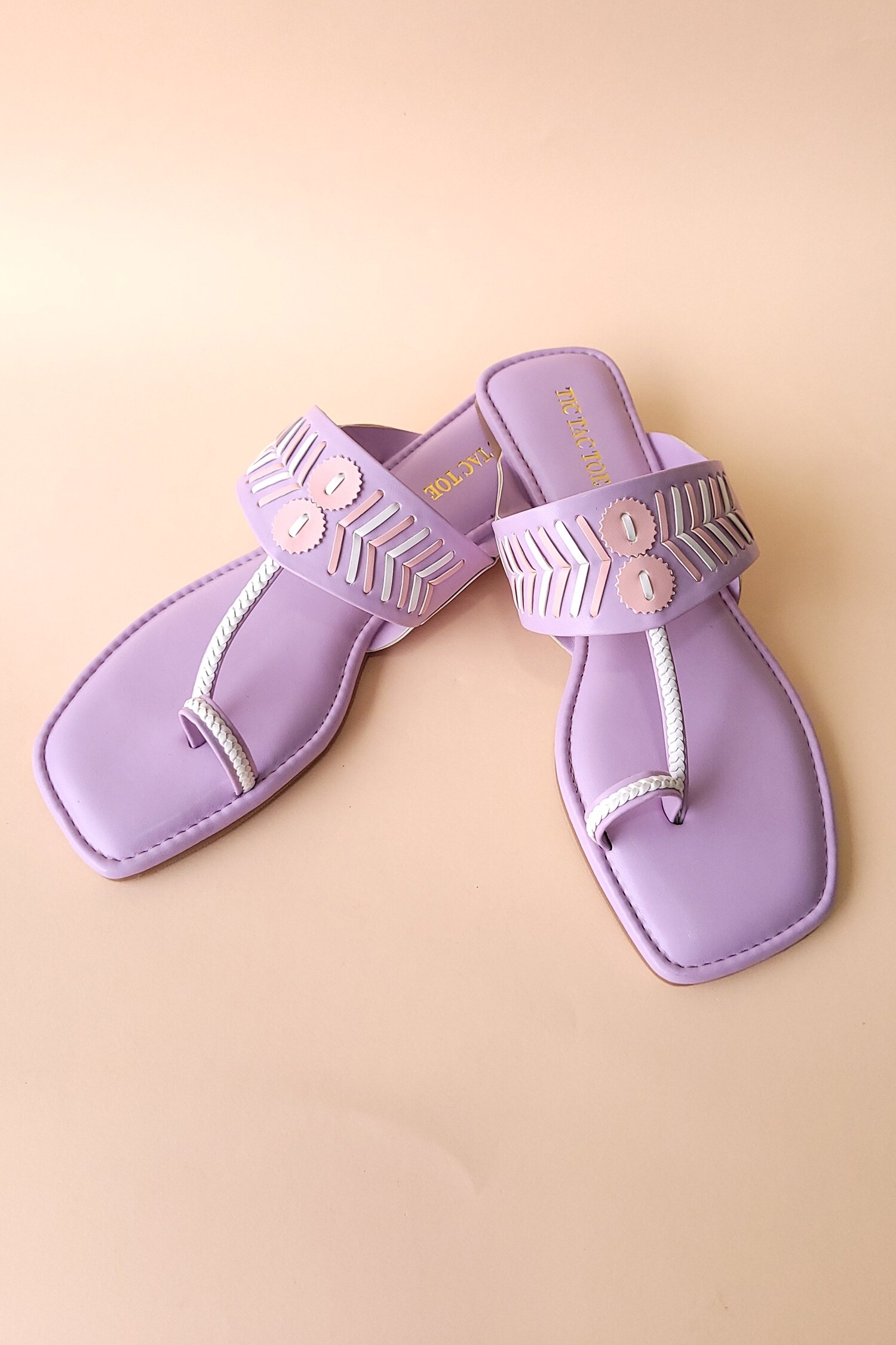 Buy Purple Plain Amber Kolhapuri Flats by Tic Tac Toe Footwear Online ...