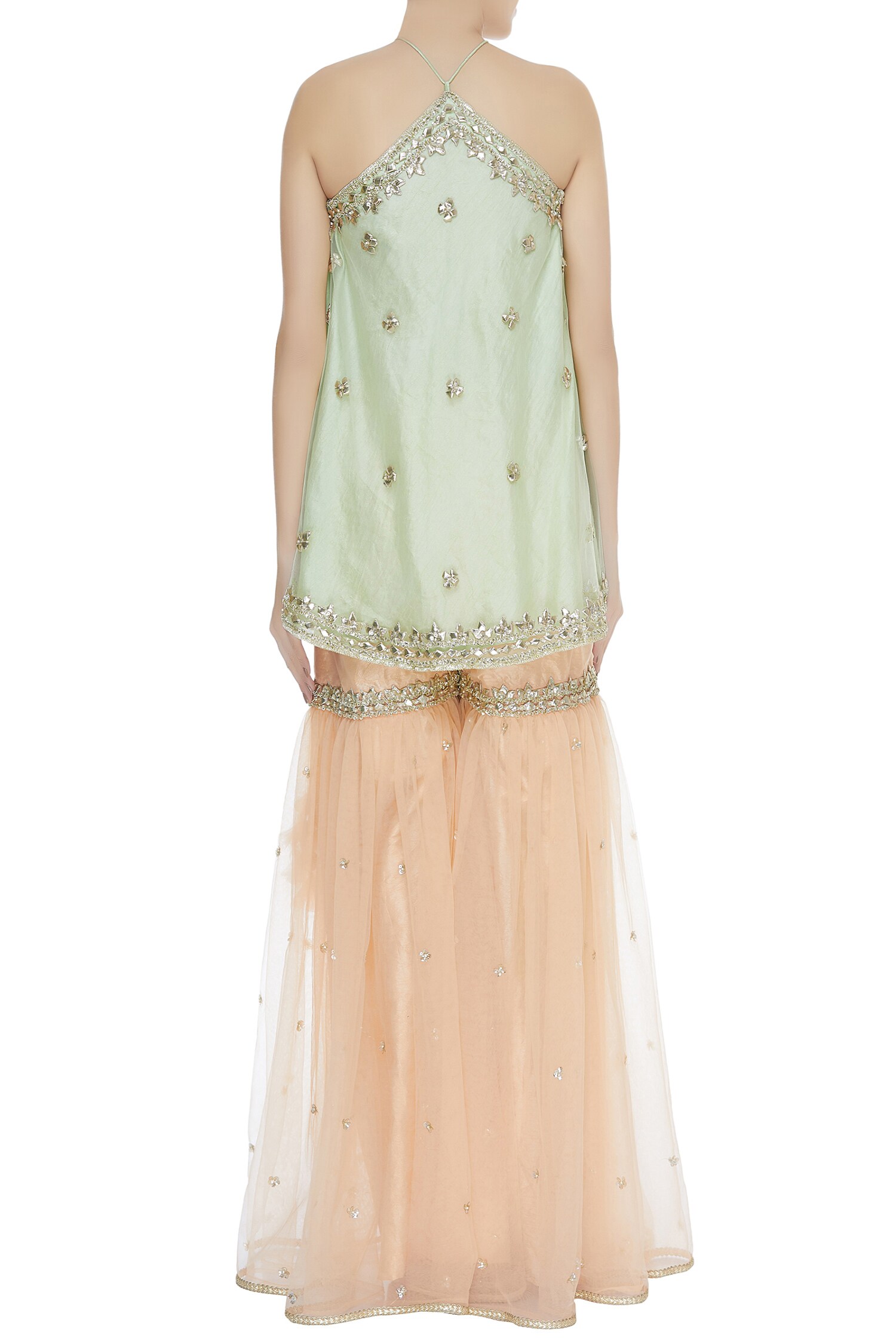 Buy Preeti S Kapoor Green Gota Embroidered Halter Kurta Set Online ...