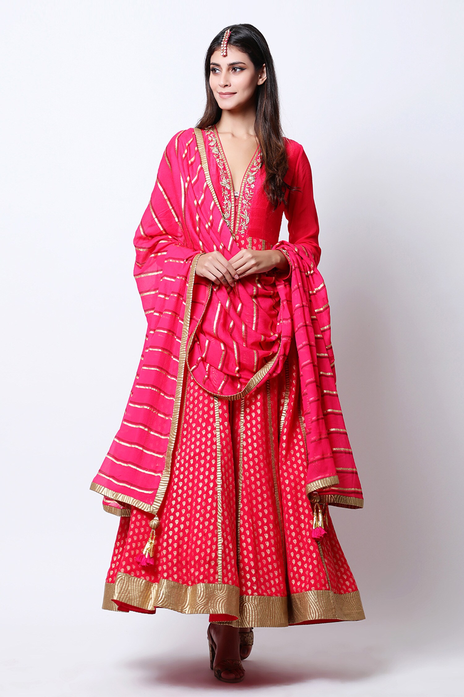 Buy Nikasha Red Printed Anarkali Set Online | Aza Fashions