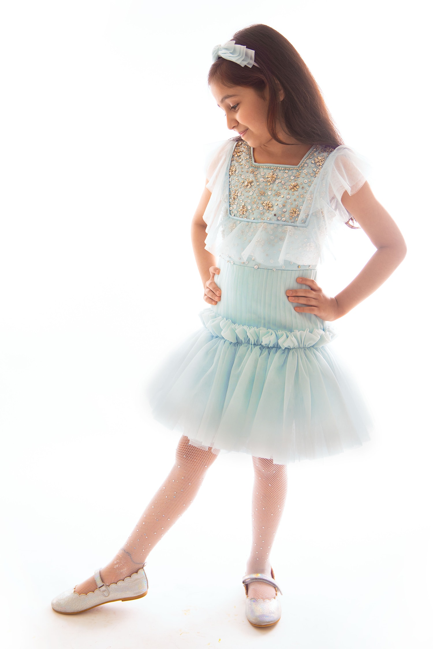 Buy Pa:Paa Blue Embroidered Dress For Girls Online | Aza Fashions