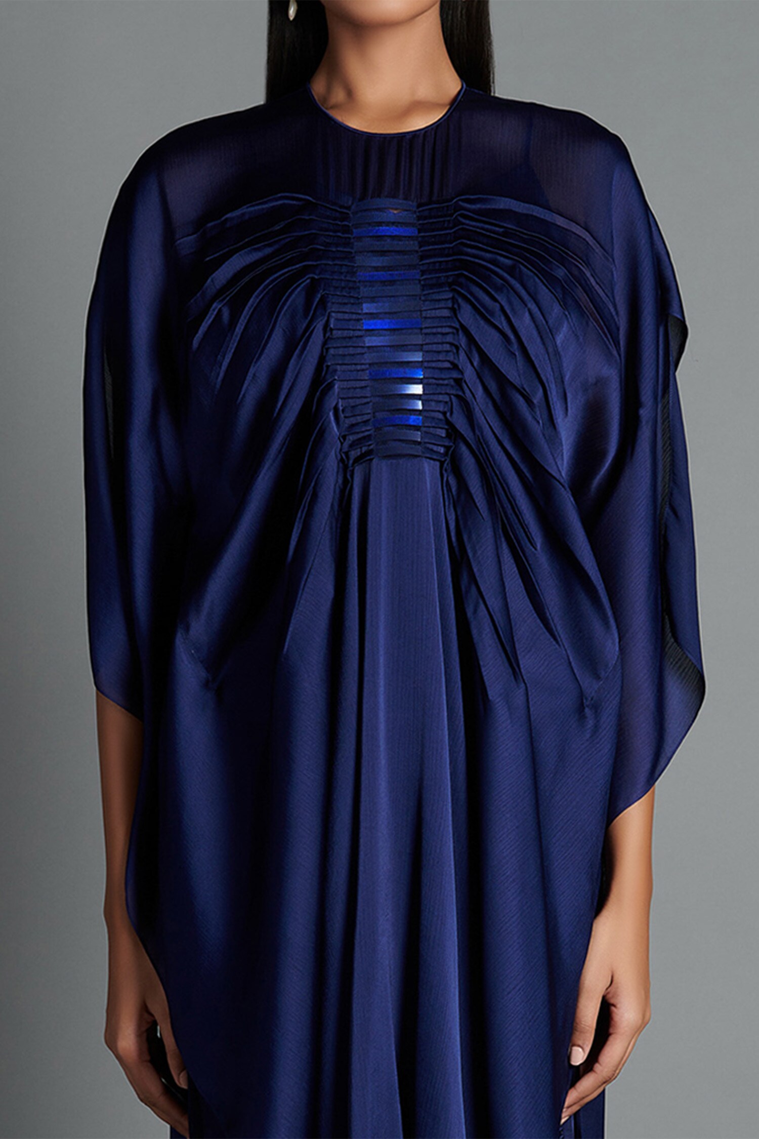 Buy Amit Aggarwal Blue Crinkled Chiffon Asymmetric Draped Tunic Online ...