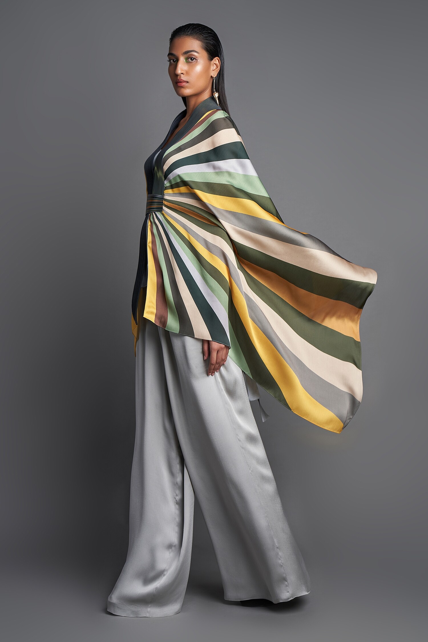 Buy Amit Aggarwal Multi Color Chiffon Metallic Draped Cape Online | Aza ...