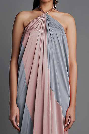 Buy Amit Aggarwal Grey Chiffon Panelled Draped Halter Dress Online ...