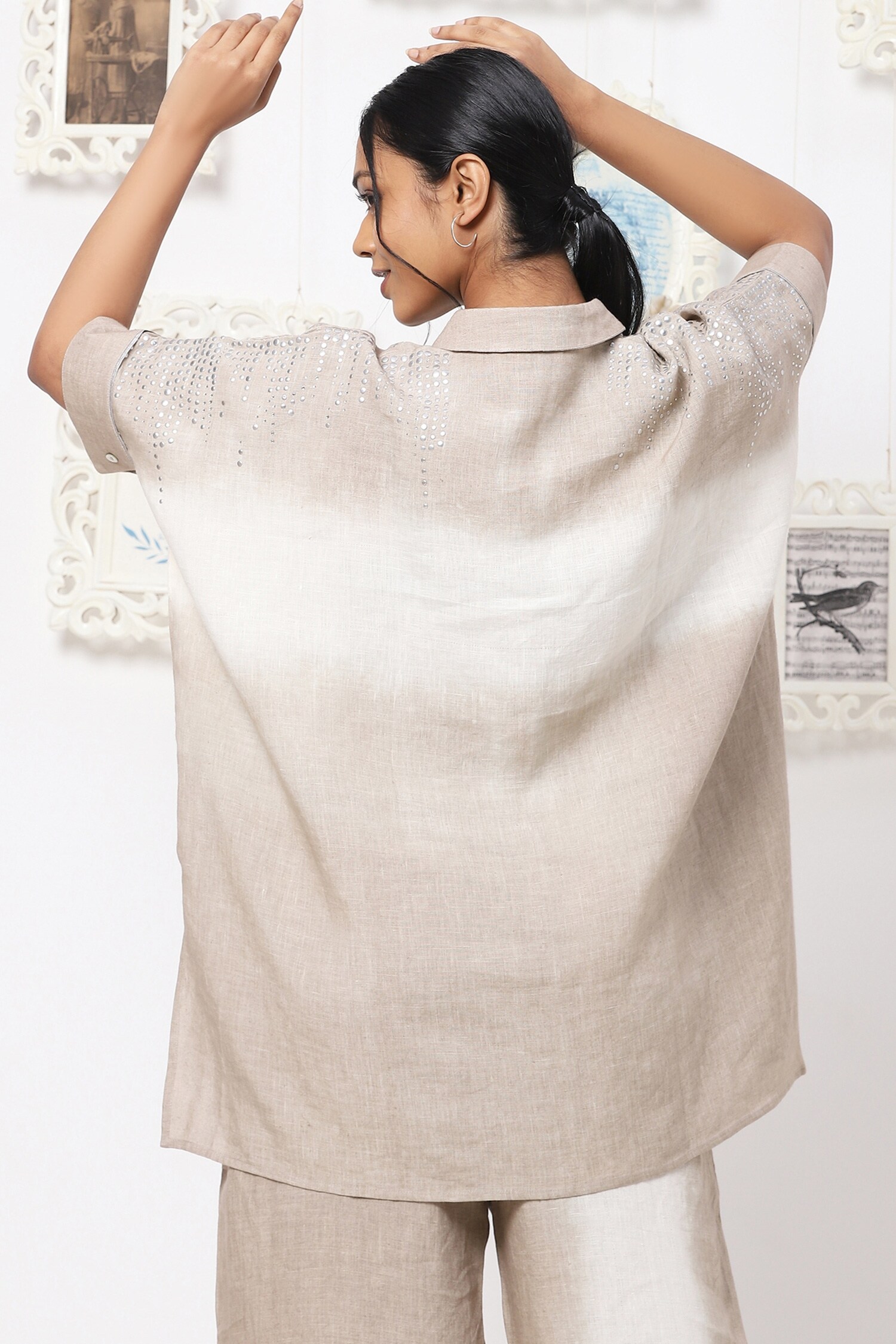 Buy Kaveri Beige Linen Top And Pant Set Online | Aza Fashions