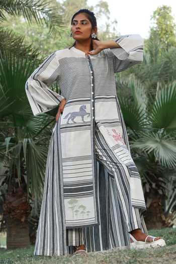 Buy Amita Gupta White Handwoven Tunic And Pant Set Online | Aza Fashions