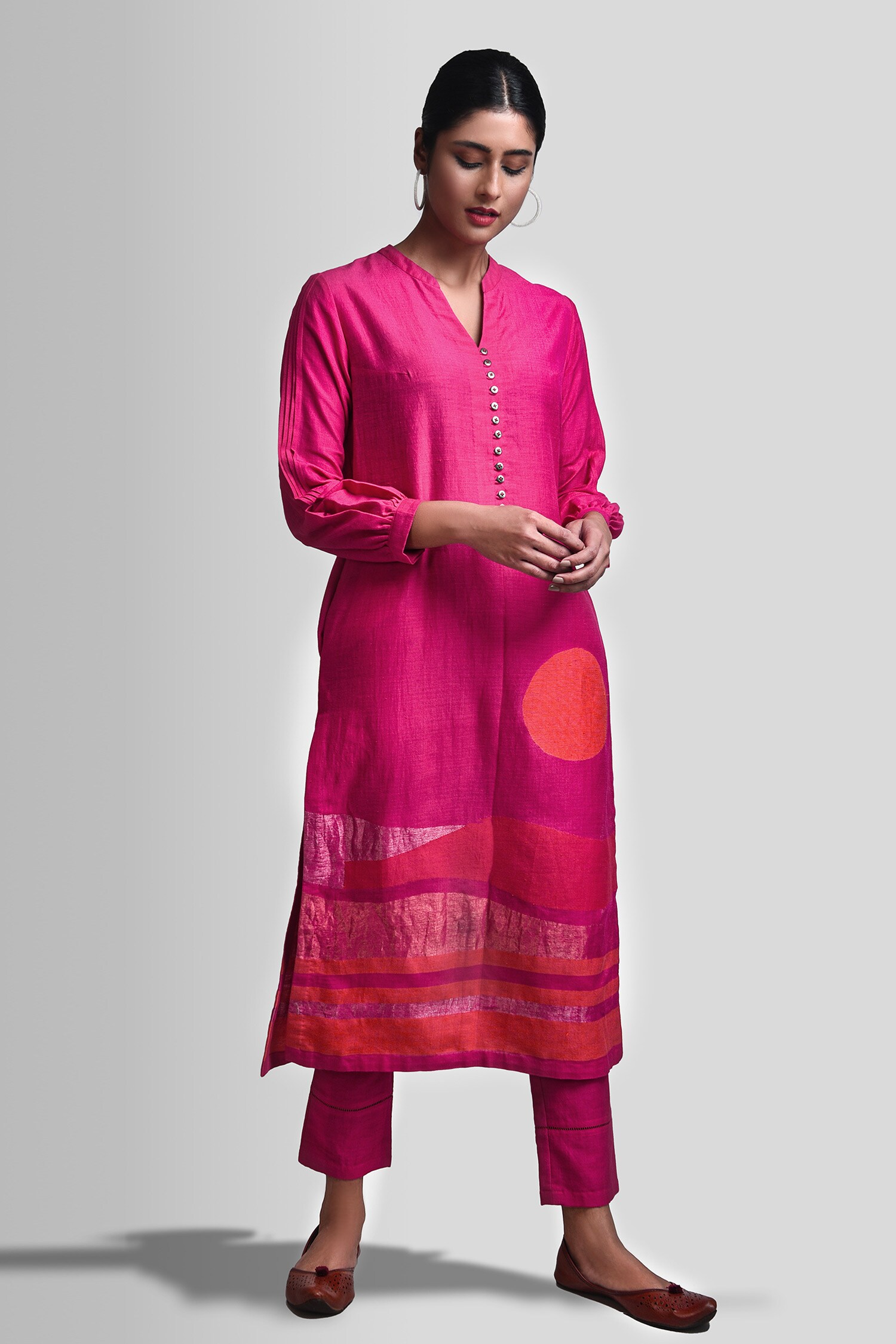 Buy Arte-Alter Pink Tunic Hand Woven Kurta And Pant Set Online | Aza ...