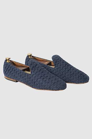 Buy Artimen Blue Stone Washed Fabric Handcrafted Textured Loafers ...