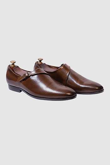 Buy Artimen Brown Leather Handcrafted Single Monk Shoes Online | Aza ...
