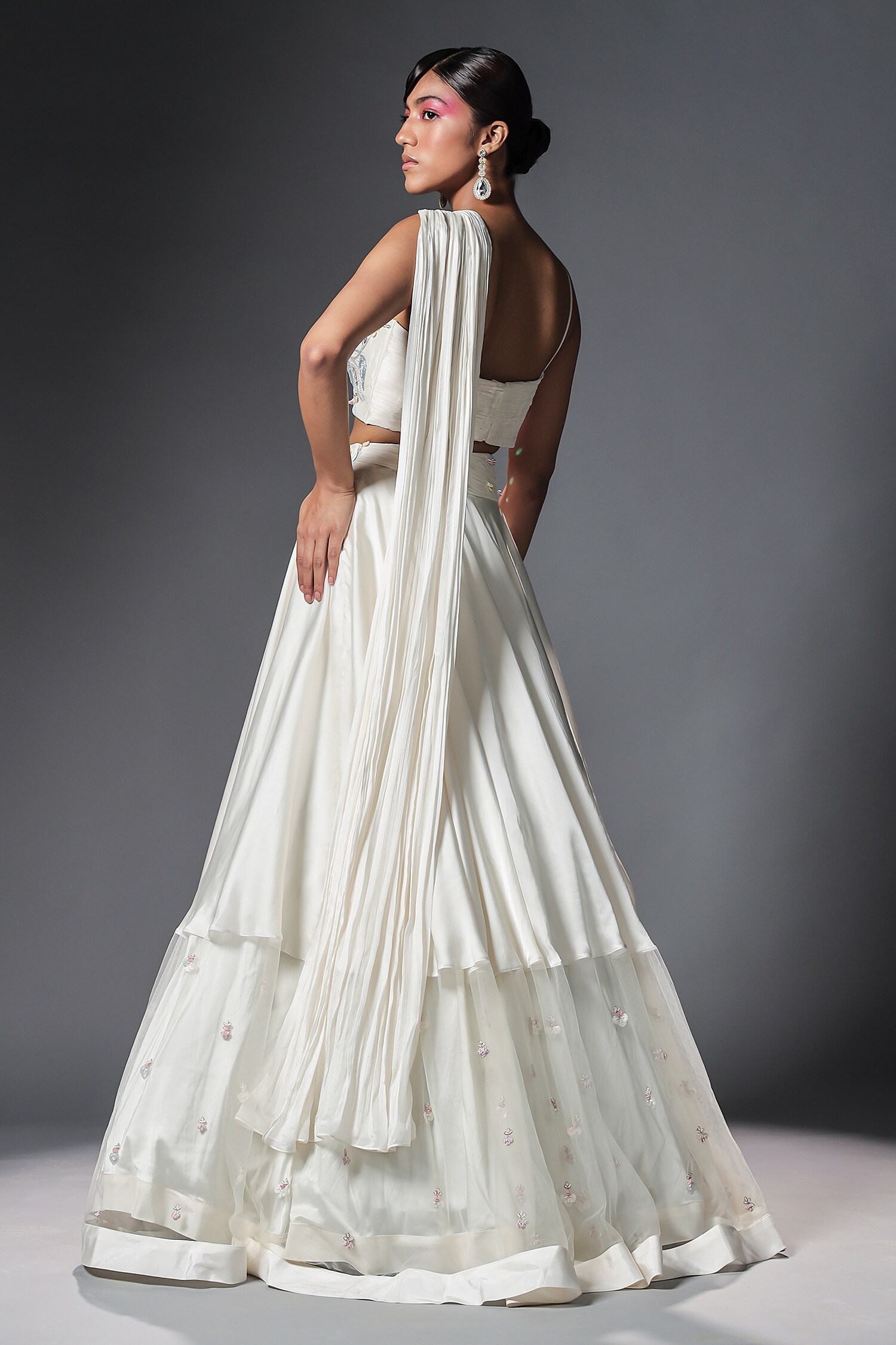 Buy Isha Gupta Tayal White Silk Lehenga And One Shoulder Draped Top Set ...