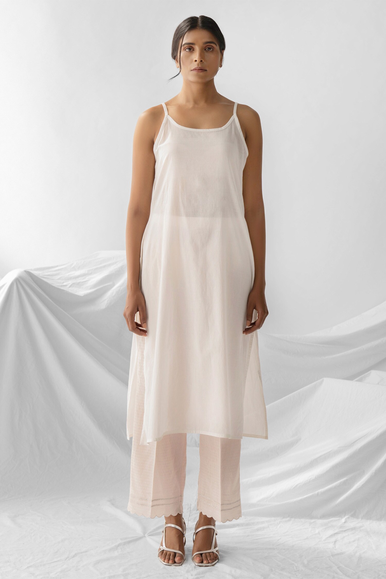 Buy White Cotton Round Spaghetti Slip For Women by Anantaa by Roohi ...