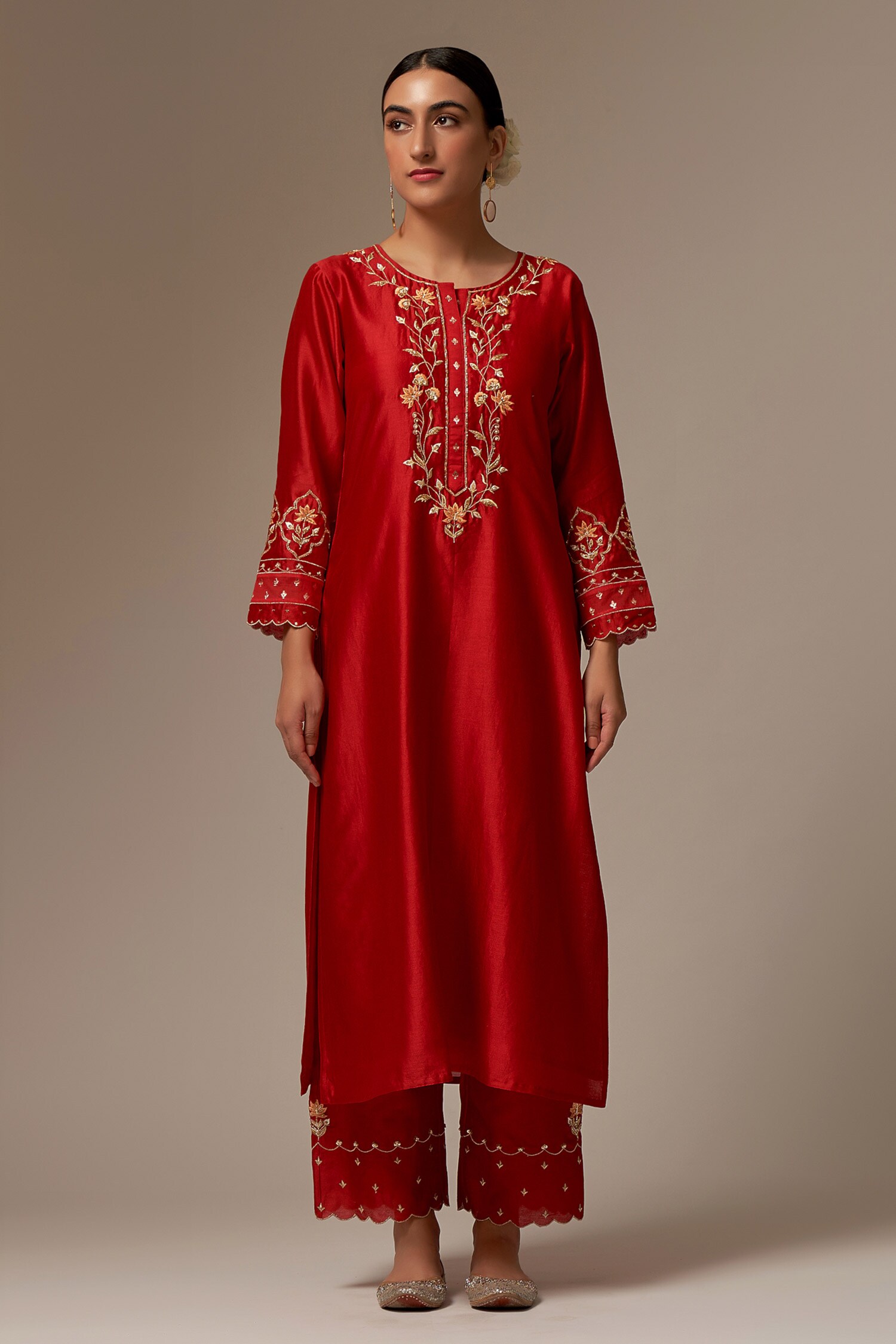 Buy Red Silk Chanderi Pants For Women by Anantaa by Roohi Online at Aza ...