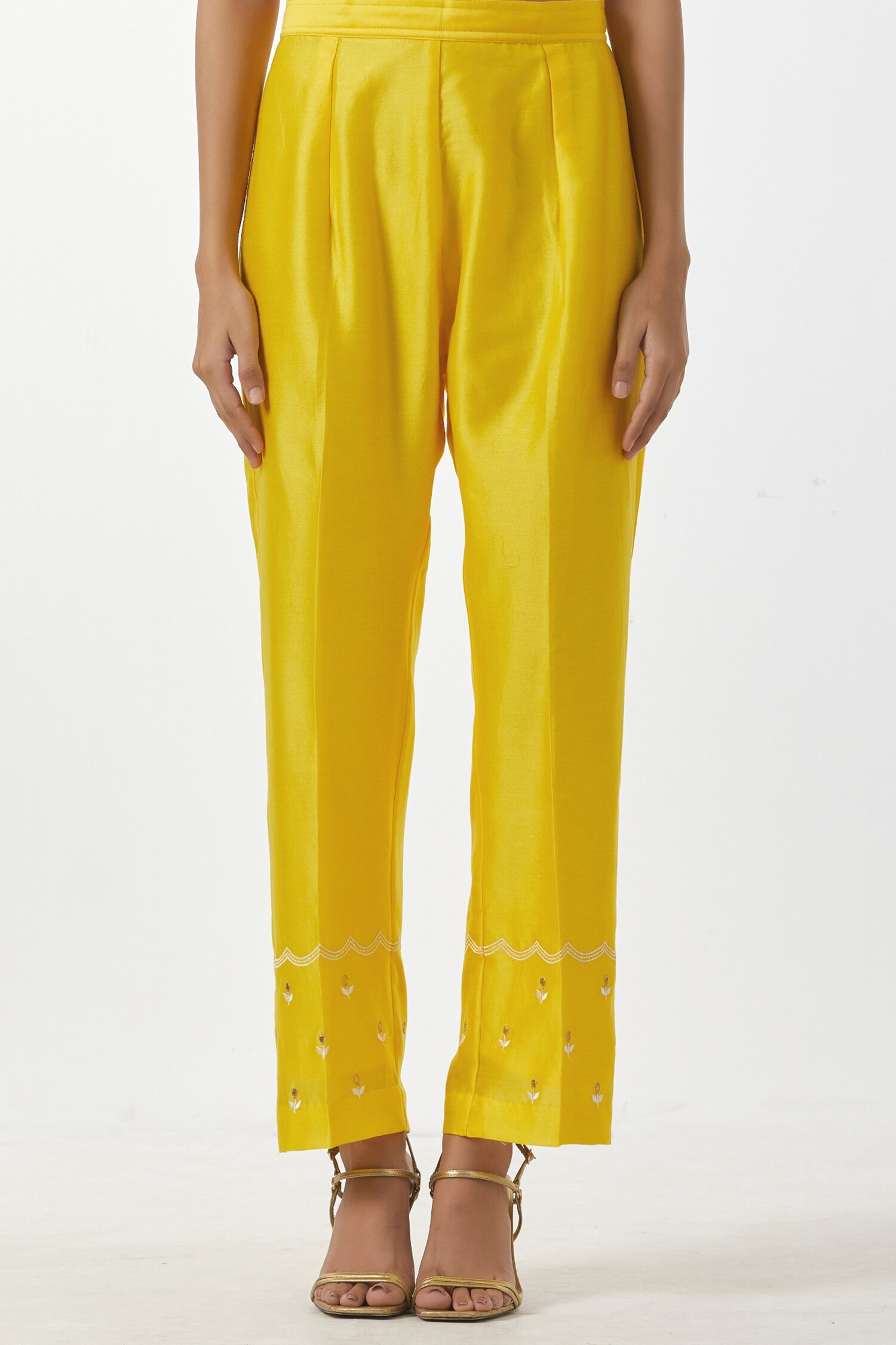 Buy Anantaa by Roohi Yellow Silk Chanderi Pant Online | Aza Fashions