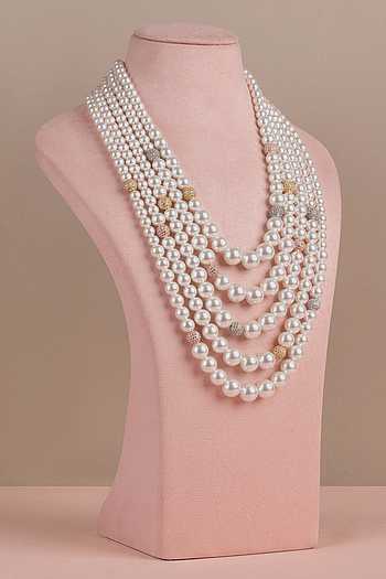 Buy White Pearls And Stones Layered Necklace by Anaash Online at Aza ...