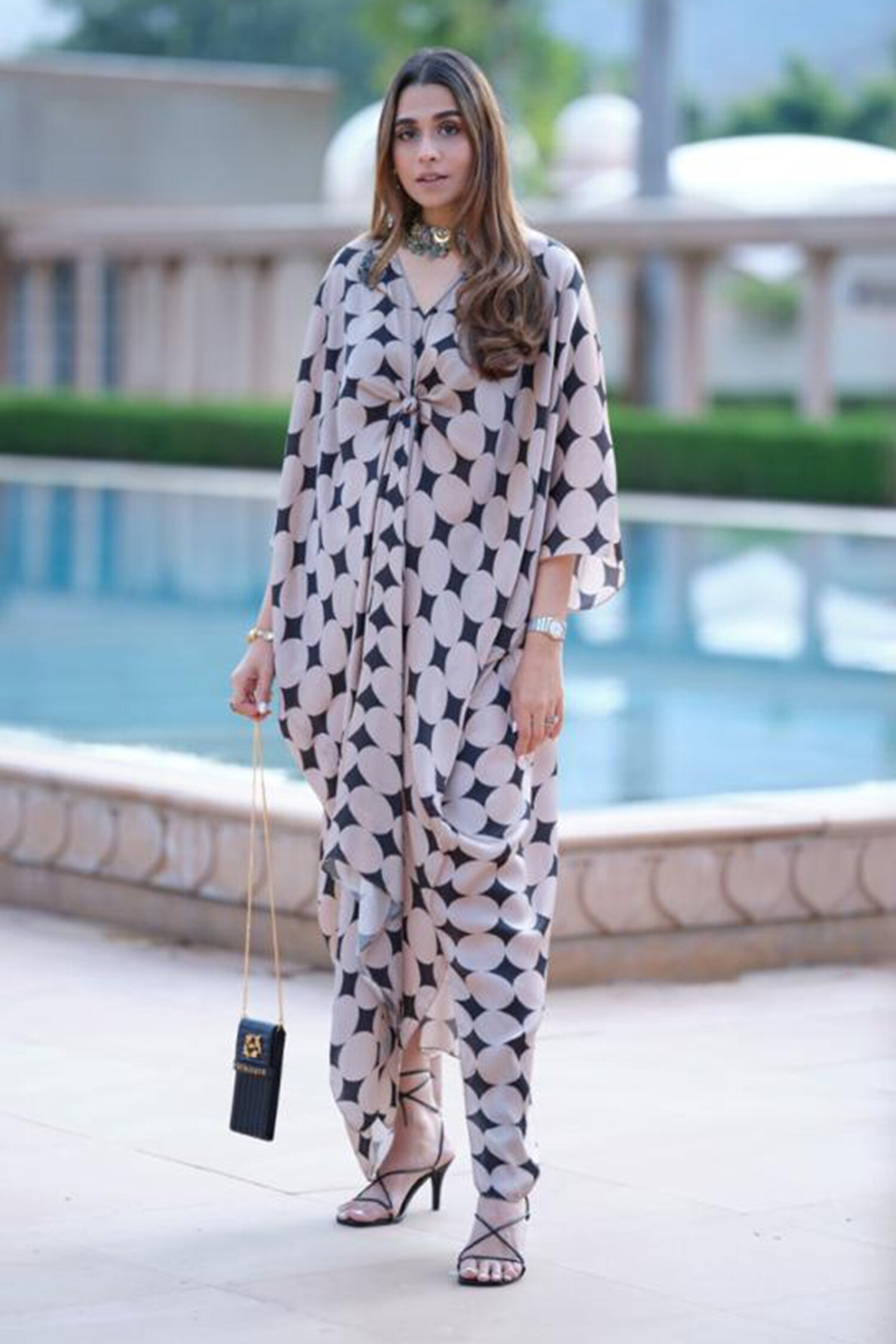 Buy Angry Owl Beige Modal Polka Dot Print Kaftan Online | Aza Fashions