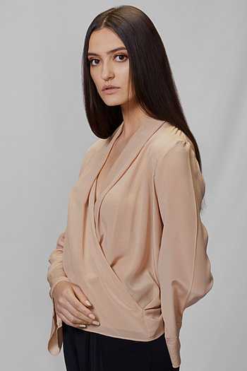 Buy Aligne Beige Crepe Silk Wrap Top Online | Aza Fashions