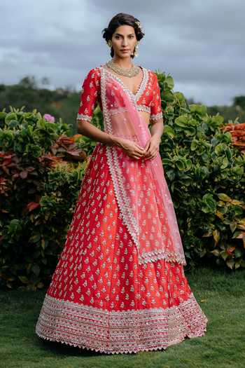 Buy Anushree Reddy Raw Silk Embroidered Lehenga Set Online | Aza Fashions