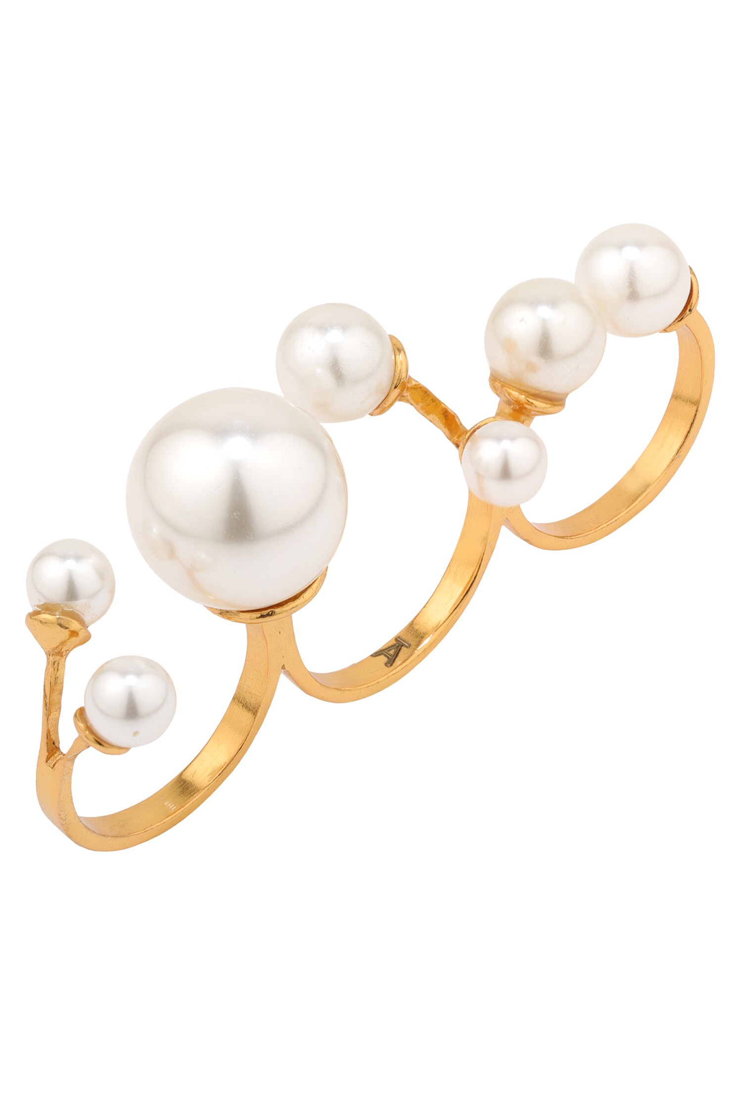 Buy Gold Plated Pearl Manufactured Molecule Three Finger Ring by Anaash ...
