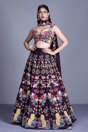 Buy Aisha Rao Purple Embellished Silk Lehenga Set Online | Aza Fashions