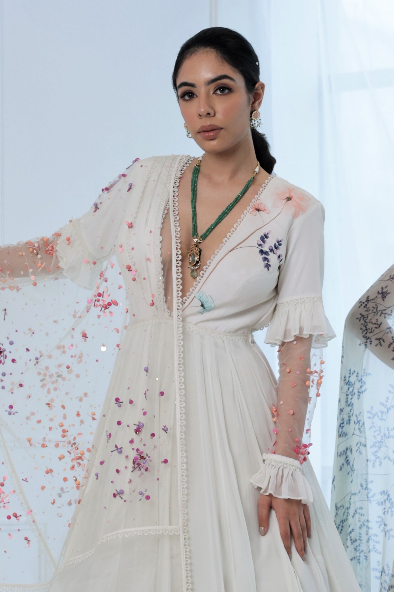 Buy Amit Sachdeva Ivory Crepe Floral Print Anarkali With Dupatta Online ...