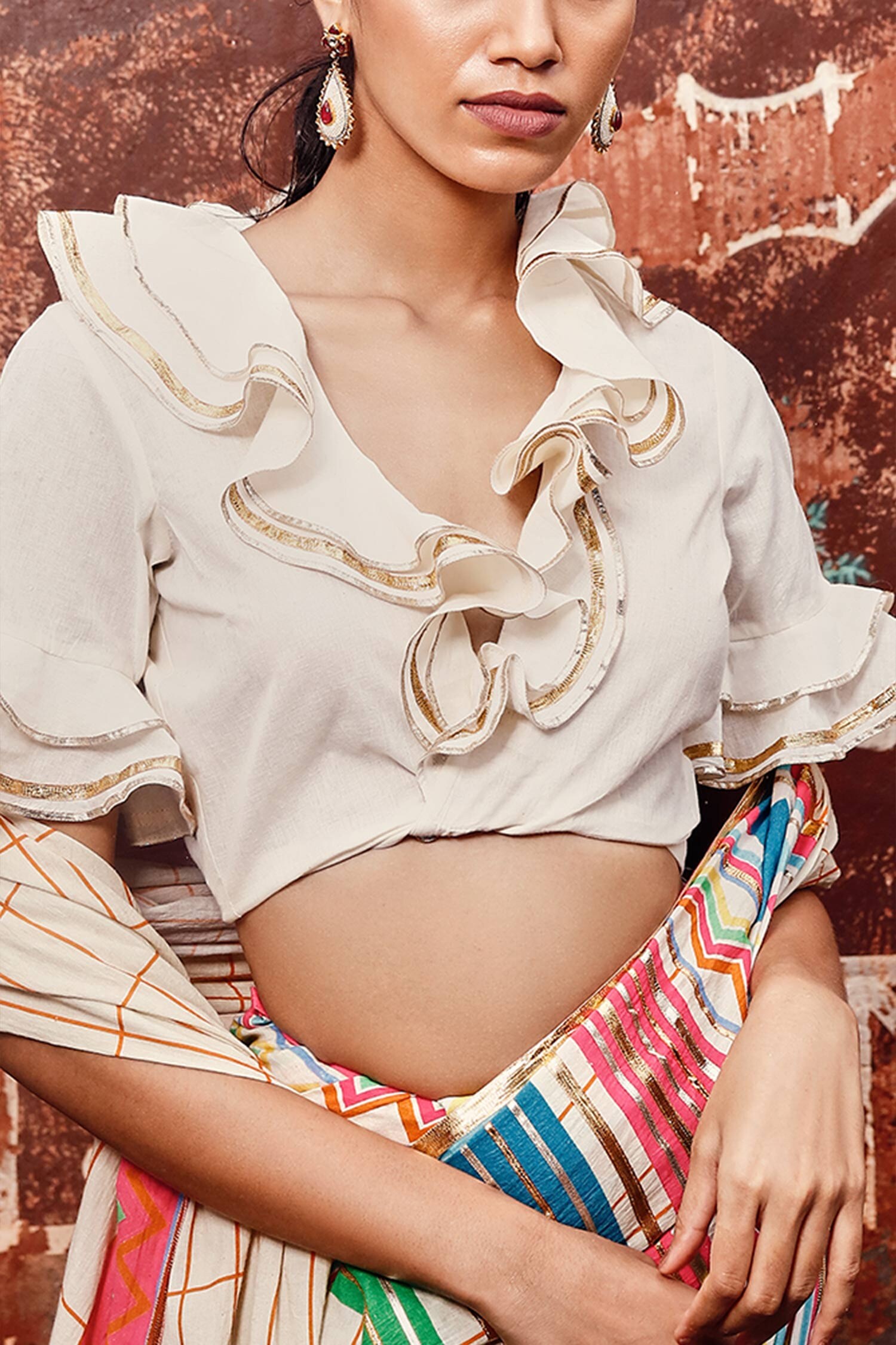 Buy Ruffle Saree Blouse by Gulabo by Abu Sandeep at Aza Fashions