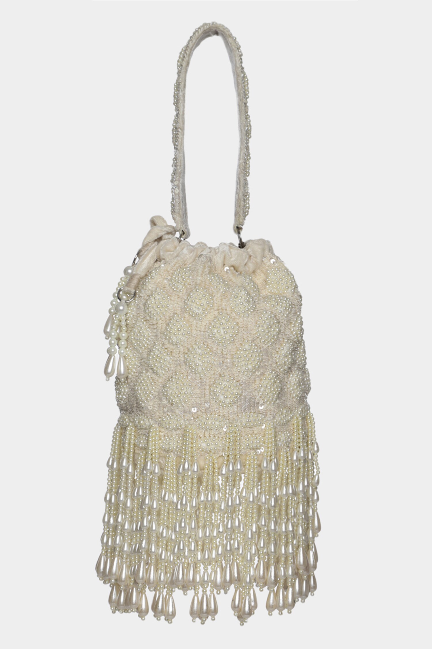 Buy White Embroidered Juliet Tassel Bucket Bag by Aanchal Sayal Online ...